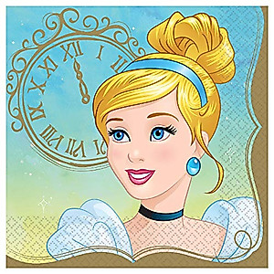 Disney Princess Cinderella Party Supplies Pack Serves 16: 9" Plates and Luncheon Napkins with Birthday Candles (Bundle for 16)