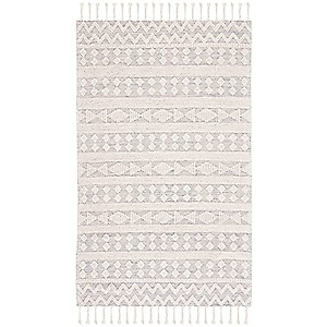 SAFAVIEH Natura Collection Accent Rug - 4' x 6', Ivory & Blue, Handmade Flat Weave Moroccan Boho Rustic Braided Tassel Wool, Ideal for High Traffic Areas in Entryway, Living Room, Bedroom (NAT309A)
