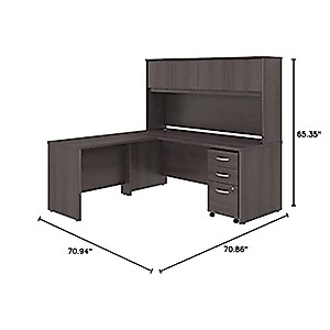 Studio C 72W x 30D L Shaped Desk with Hutch, Mobile File Cabinet and 42W Return in Storm Gray