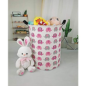 HUAYEE 19.7 Laundry Hamper Toys Box Storage Bins Canvas Waterproof Collapsible Clothes Organizer Basket with Handle Freestanding Large Cute Light Weight for Home Kids Baby Room(elephant)