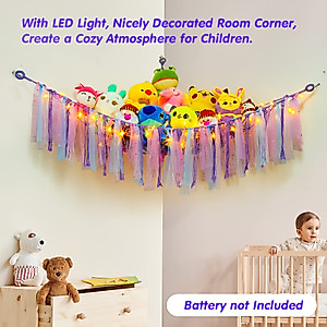 ieBabay Stuffed Animal Net or Hammock with Led Light, Boho Stuffed Animal Storage Organizer, Plush Toy Hammock Net, Hanging Plushie Net, Toddler Hammock for Nursery Room Decor