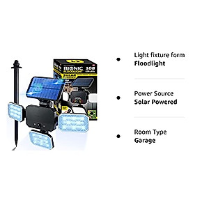 Bionic Floodlight Deluxe 50% Brighter ASON TV, Solar Lights Outdoor Waterproof- 108 COB-LED's w/Motion Sensor 180° Swivel, Adjustable Panels for Garden, Lawn and Patio As Seen On TV