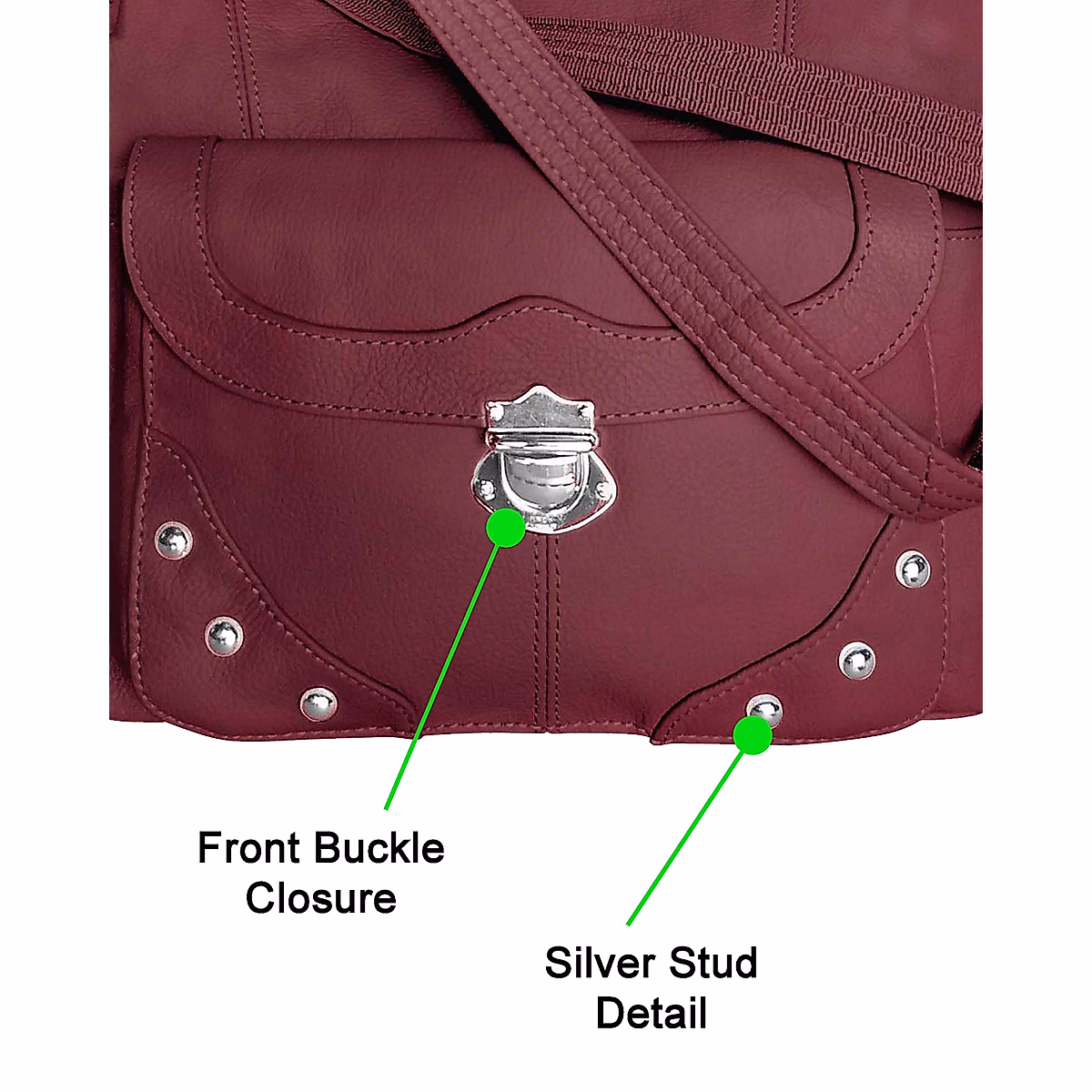 Roma Leathers Studded Concealment Purse - Premium Cowhide Leather - Wine - Dual Gun Entry - Designed in U.S.A.