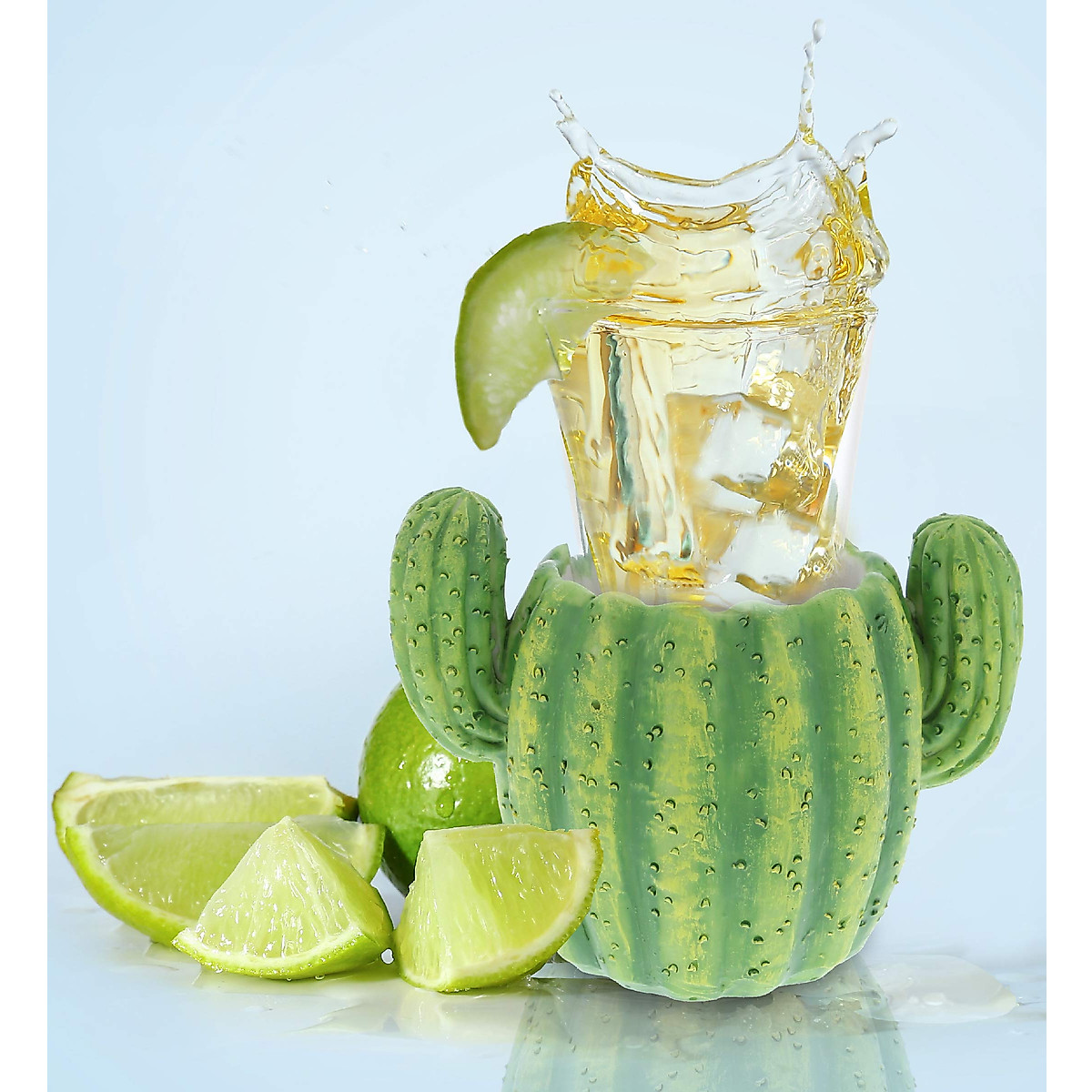 CoTa Global Green Cactus Plant Shaped Shot Glass Cool & Funny Whiskey Tequila & Alcohol Drinking Glass For Shots, Decor Shot Glasses 3.75" x 4" 1.5 Oz