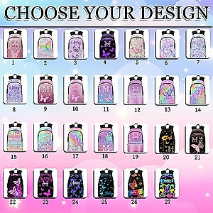 InterestPrint Customized Girls Bookbag with Lunch Bag, Personalized Glitter Butterfly Knapsack Backpack Custom Name Backpack and Lunch Box for Granddaughter Niece
