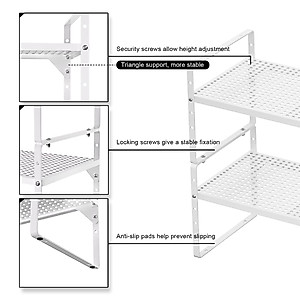 MIYUPTC Expandable Counter Organizer Shelf (16.5'' to 27.2''), Countertop Organizer Kitchen Bathroom Pantry Cupboard Home Office for Cups, Dishes, Plates -White