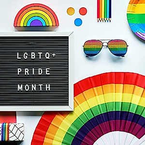 Geetery 6 Pcs Large Rainbow Folding Hand Gay Fan LGBT Fans Festival Pride Rainbow Fans for Women Men Rainbow Dance Party, Music Festival, Dance Club Event Supplies (Black, White)