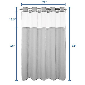 Voguease Cotton Blend Shower Curtain with Snap-in Liner and See-Through Top - Waffle Weave, Heavy Duty, Machine Washable - 71 x 74 inches, Gray