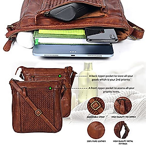Crossbody Bags For Women-Real Handmade Leather Vintage Adjustable Shoulder Sling Bags Cognac Medium