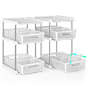 DABIGE 2Pcs 3 Tier Bathroom Organizers and Storage, UPGRADE WIDER BOLDER, Pull Out Under Sink Organizer with Dividers, Kitchen Pantry Organizers and Storage, Bathroom Storage Cabinet - White
