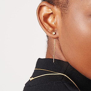 Gelin Solitaire Threader Earrings in 14K Solid Gold | 14k Gold CZ Chain Dangle Earrings for Women