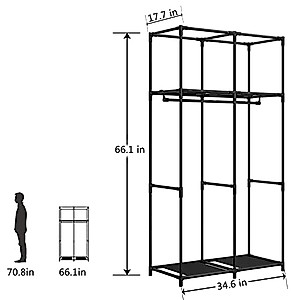 YIZAIJIA Portable Wardrobe Closet Clothing Organizer with Dustproof Non-Woven Fabric 34 Inch Clothes Hanging Rack for Bedroom (34 Inch, Coffee)