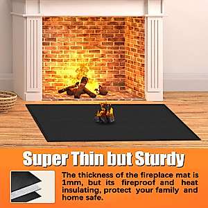 Hearth Rugs for Fireplaces Fire Resistant, 48 x 28 x 0.04 inch Fireproof Fireplace Mat Hearth Rug, Hearth Pads for Wood Stove Fireplace Indoor Outdoor, Protect Floors Carpets from Sparks Embers-Black