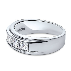 BERRICLE Sterling Silver 5-Stone Wedding Rings Channel Set Princess Cut Cubic Zirconia CZ Half Eternity Ring for Unisex, Rhodium Plated Size 10