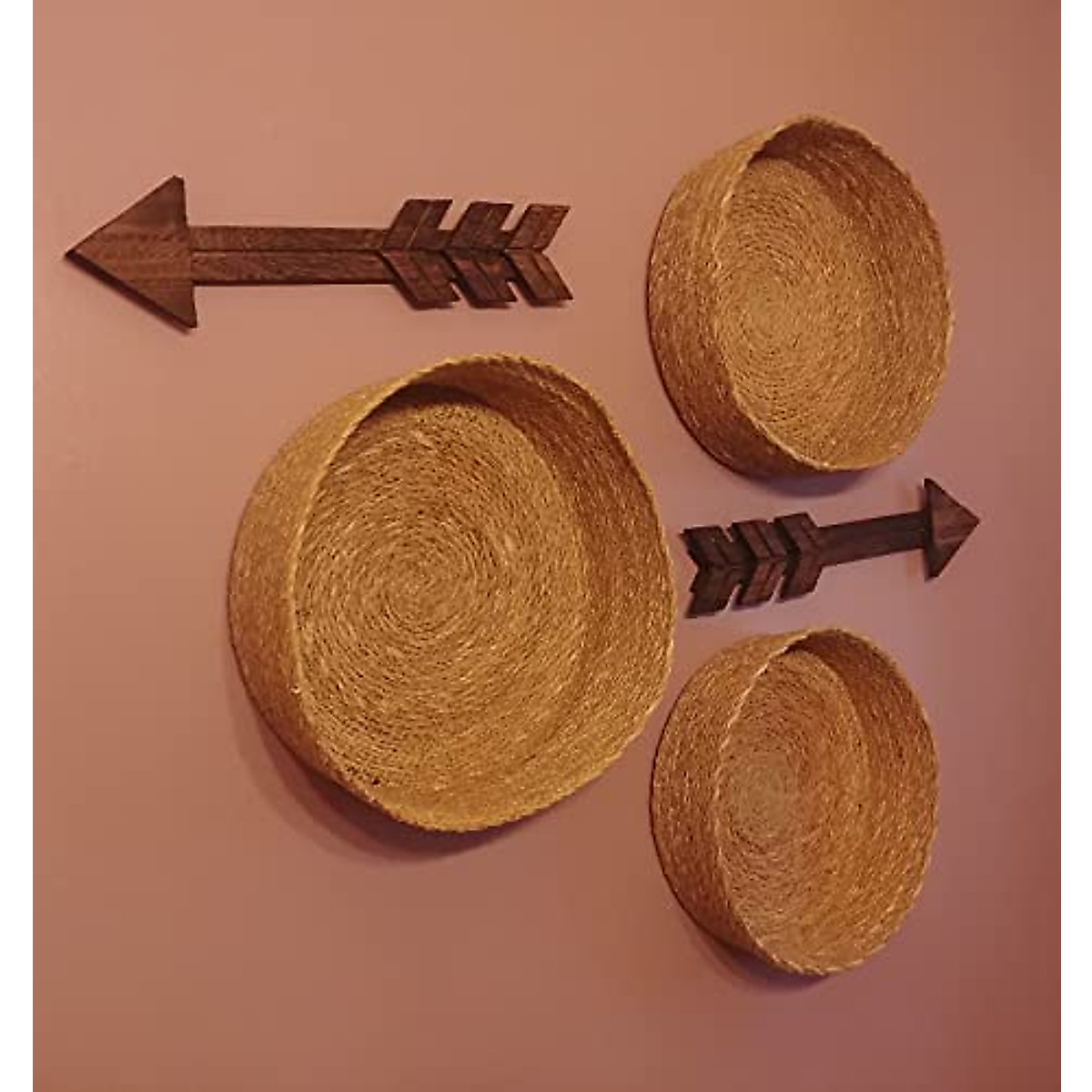 Yesland 3 Sizes Woven Rattan Basket, Natural Round Bread Serving Basket Nesting Baskets with Plastic Dust Bag, Perfect Storage Baskets for Coastal, Beach Decor Pantry, Bathroom