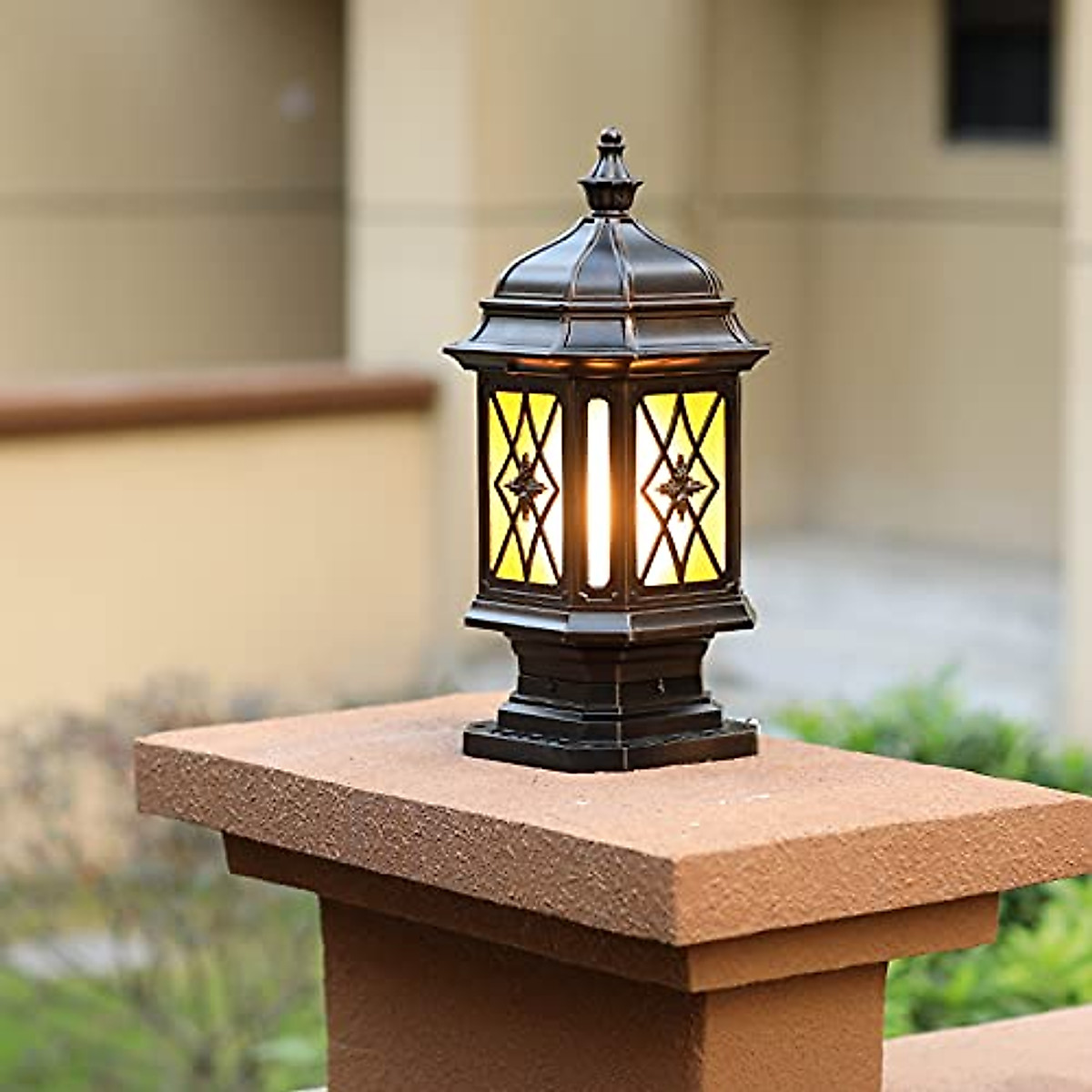 Enlylyog Chinese Style Outdoor Waterproof Courtyard Terrace Gate Wall Landscape Garden Creative Outdoor Home Villa Column Head Lamp,Hotel Outdoor Garden Stigma Lamp