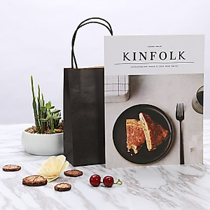 Ronvir 100Pcs Small Gift Bags 5.25x3.25x8 Inches Black Gift Bags With Handles Kraft Paper Gift Bags Bulk For Business, Shopping, Party Favor, Goodie, Treat, Candy, Christmas, Wedding, Halloween