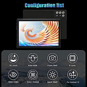 Naroote 10.1 Inch Tablet, Tablet PC 8GB 256GB 2.4G 5G WiFi 100-240V 8MP Front 16MP Rear for Android 12 for Reading (US Plug)