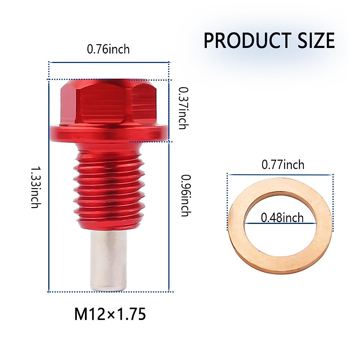 CXCCOI M12x1.75 Magnetic Oil Drain Plug,Aluminium Oil Pan Drain Plug Compatible with Ford Lincoln Chevrolet Cadillac Buick,OEM#DP002 090-936CD Engine Drain Plug with Copper Washers (Red)