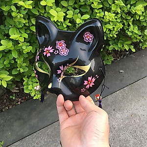 YangYong Kitsune Fox Mask for Halloween Costume,Animal Cosplay Kabuki Half Face Cat Masks Masquerade Party