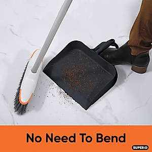 Superio Heavy Duty Plastic Step-on Dustpan with Comfort Grip Handle Black, Durable, Lightweight Multi Surface Dust Pan Easy Broom Sweeping, 10-inch Wide, 2-Pack