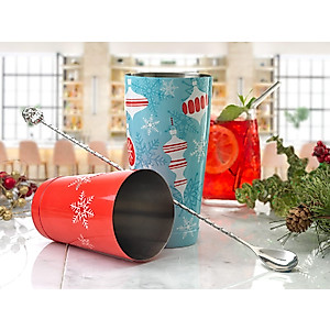 Barfly Holiday Ornaments Cocktail Shaker Set with Santa Spoon