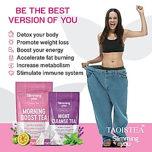 Detox Tea - 14 Day Teatox Herbal Tea for Body Detox Cleanse and Weight Loss - 1 Morning Boost Tea (14 Bags) & 2 Night Cleanse Tea (14 Bags), 100% Natural, Non GMO