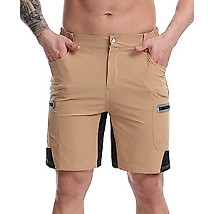Surenow Men's Hiking Cargo Shorts Lightweight Quick-Dry Shorts Summer Outdoor Fishing Shorts Camping Travel Shorts for Men Khaki