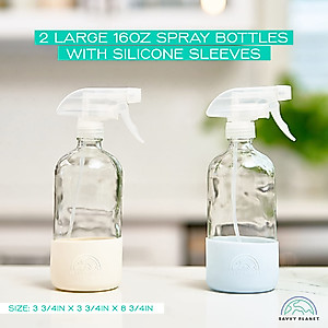 SAVVY PLANET - Glass Spray Bottles for Cleaning, Silicone Sleeve Bottom for Protection, Reusable Glass Spray Bottles 16 Oz With Adjustable Nozzle Settings (2 Pack)