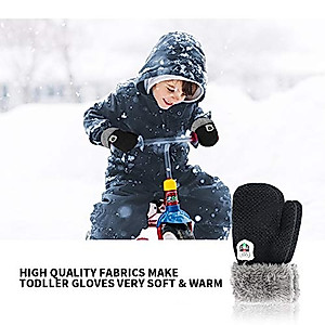 ORVINNER 3 Pairs Toddler Gloves Baby Boys Girls Winter Warm Sherpa Lined Knit Gloves Kids Mittens Black/Grey/Navy Pack