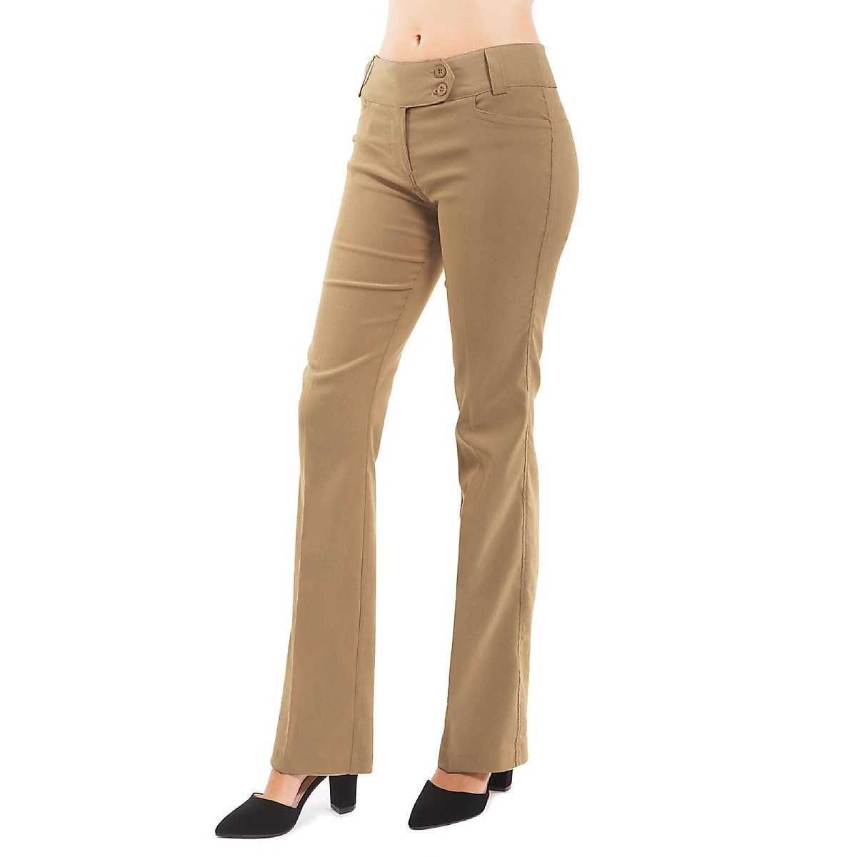Design by Olivia Women's Relaxed Boot-Cut Office Pants Trousers Slacks Khaki L