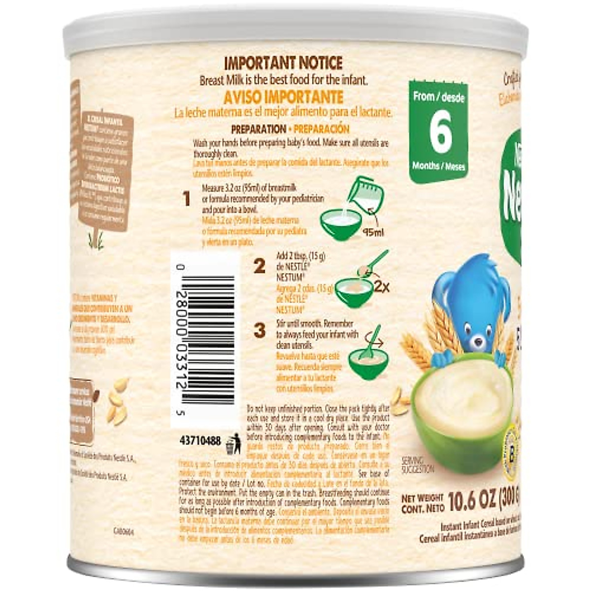 Nestle Nestum Infant Cereal, 5 Cereals, Made for Infants 6 Months Old, 10.6 Ounce Canister (Pack of 1)