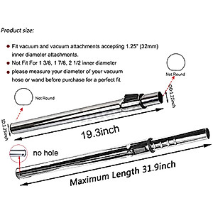 Huiaway 1 1/4 inch 32mm Chrome Telescopic Hose Metal Vacuum Wands Hose Vacuum 1.25inch Extension Wand Extends to 31.9 Inch Long for Most Brand Vacuum