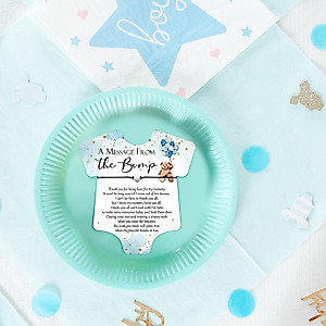 Chuangdi 50 Sets Baby Shower Bracelets Party Favors for Guests a Message from the Bump Adjustable Cute Heart Bracelets Thank You Card Bracelets for Gender Reveal Thank You Gifts(Blue)