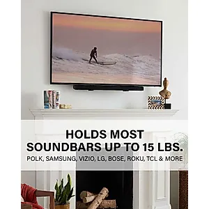 Sanus Universal Soundbar TV Mount Kit for Mounting Soundbars Under TV - Fits Most Sound Bars Up to 15 Lbs - Easy Install & Full Motion Capability - SOA-SBM2