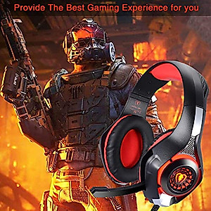 BlueFire Stereo Gaming Headset for PlayStation 4 PS4, Over-Ear Headphones With Mic and LED Lights for Xbox One, PC, Laptop (Red)