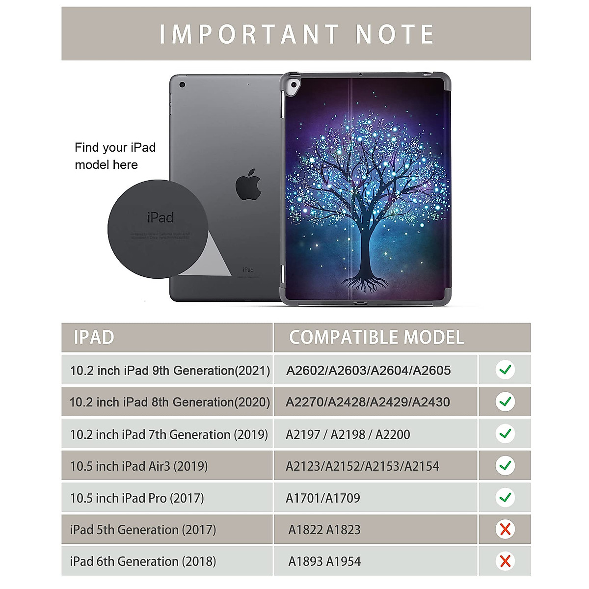 Lalumix for iPad 9th/7th/8th Generation Case, for iPad 10.2 Case, Fit for iPad Pro 10.5 Case, for iPad Air 3rd Generation Case, Pencil Holder, Multi-Angle Viewing, Auto Wake/Sleep, Blue Star Tree