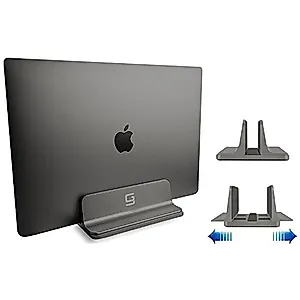 Vertical Laptop Stand for Desk [Adjustable] Sturdy Aluminum Dock Fits All Laptops (up to 20.3 inches) Space Saving, Modern Compact Holder, Compatible with MacBook Pro/Air, Surface, HP, Dell (Gray)