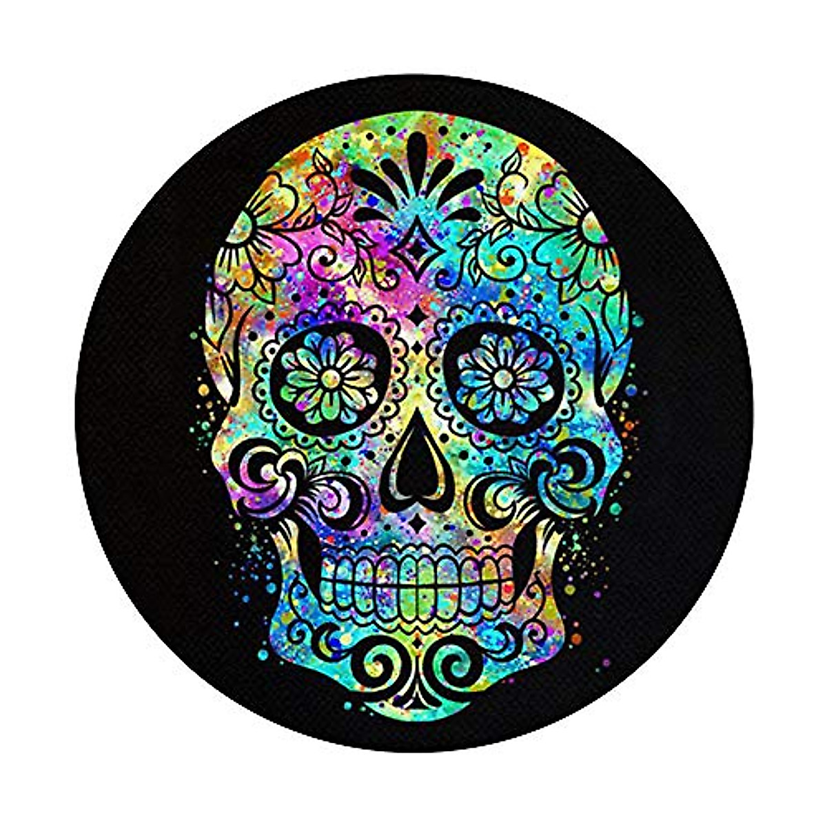 Cool Sugar Skull Mexican Design Colorful Paint Art on Black PopSockets PopGrip: Swappable Grip for Phones & Tablets