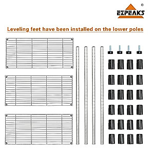 EZPEAKS Chrome 3-Shelf Shelving Unit with 3-Shelf Liners, Adjustable Rack, Steel Wire Shelves, Shelving Units and Storage for Kitchen and Garage (36W x 16D x 36H)