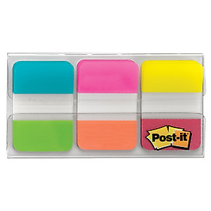 Post-it Tabs, 1 in Solid, Aqua, Yellow, Pink, Red, Green, Orange, 6/Color, 36/Dispenser (686-ALOPRYT)