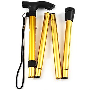Anytec Foldable Adjustable Height Folding Ergonomic Lightweight Walking Ergonomic Stick Cane Non Slip Rubber Base Unisex (Yellow)