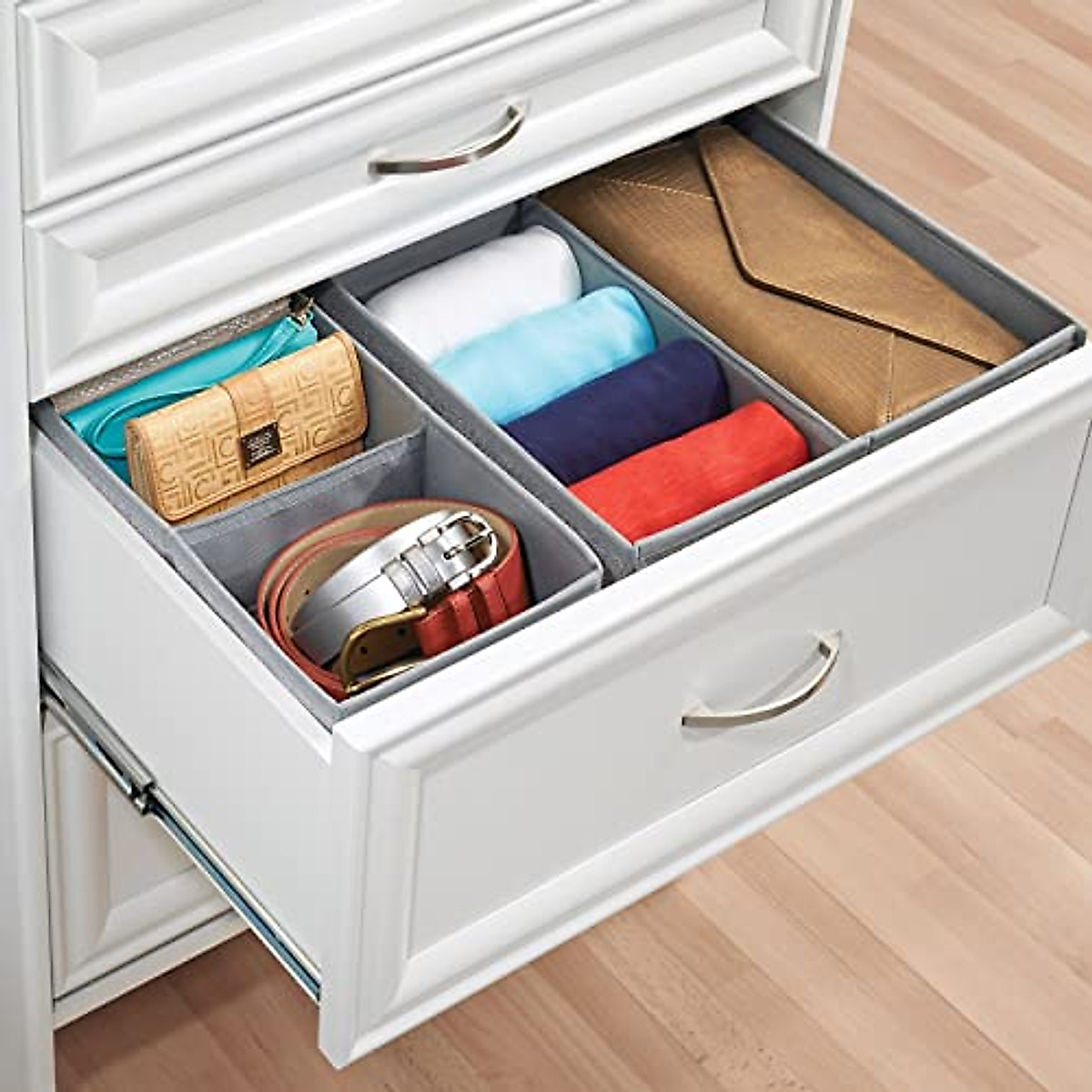mDesign Soft Fabric Dresser Drawer and Closet Storage Organizer Bin for Bedroom - Holds Lingerie, Bras, Socks, Leggings, Clothes, Purses, Scarves, Lido Collection - 4 Pack - Gray