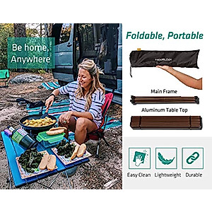 TREKOLOGY Camping/Beach Table with Aluminum Table Top – Portable Folding Table in a Bag for Beach, Picnic, Camp, Patio, Fishing, RV, Indoor (Brown, Large (27''x18''x16''))