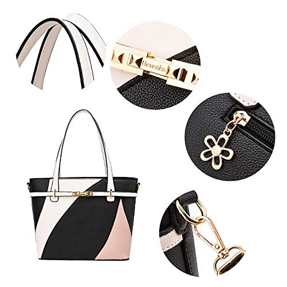 Nevenka Top Handle Handbags for Ladies PU Leather Tote Purse Women Crossbody Shoulder Bags (All Black)