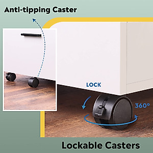 DEVAISE 2 Drawer Wood File Cabinet, Mobile Lateral Filing Cabinet with Storage, Letter Legal Size, White