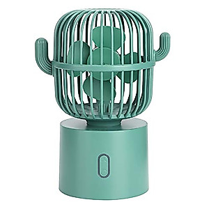 USB Desk Fan, 3 Speeds Adjustable Portable Cute Cactus Desktop Table Fan Two Ways Charging Wide-Angle Shaking Head Mini Personal Cooling Fan for Home, Office, Car, Desktop Decoration(Green)