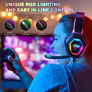 Gaming Headset with Mic & LED Light Noise Cancelling Over Ear Headphones for Nintendo Switch PS4 PS5 PC Xbox One Laptop Phones,50MM Speaker Driver,Stereo Sound Headset with Microphone