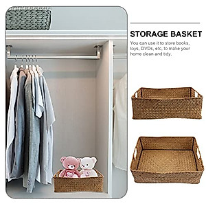 Bathroom Storage Baskets Wicker Baskets with Handles, Seaweed Storage Basket Household Natural Storage Bins Rectangular Wicker Cube for Organizing Closet, Laundry, Home (XL) Storage Baskets