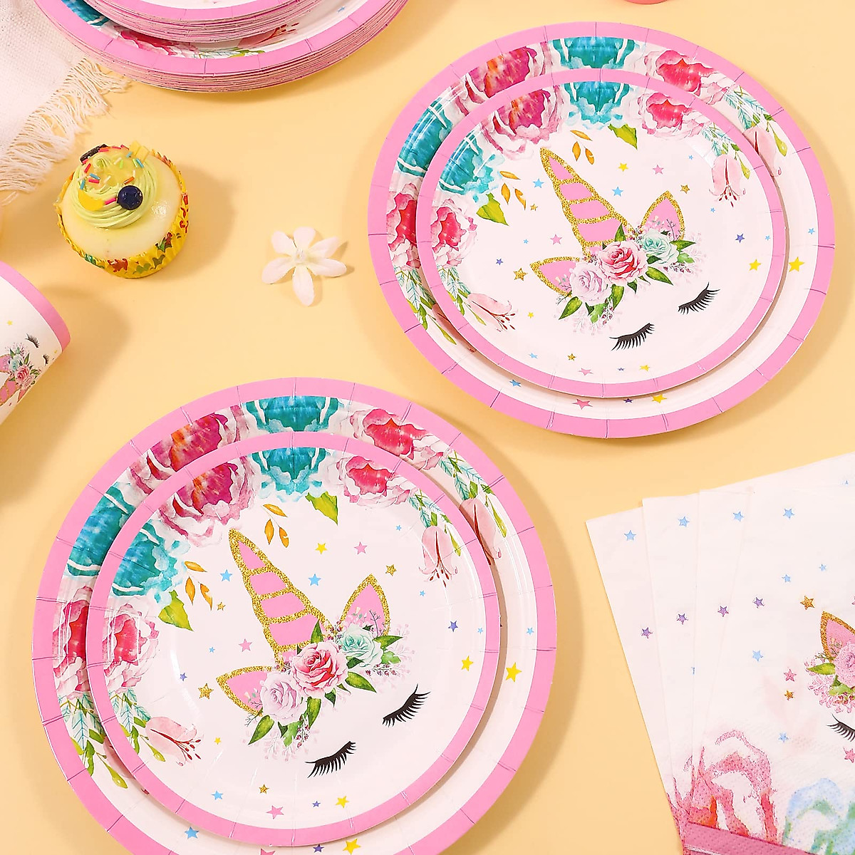 Gudvilla Birthday Decorations for Girls, 168 Pcs Pink Birthday Plates and Napkins Party Supplies, Girl Birthday Party Plates for 1st 2nd 3rd 4th 5th Girl Birthday Decorations, Serves 24 Guests